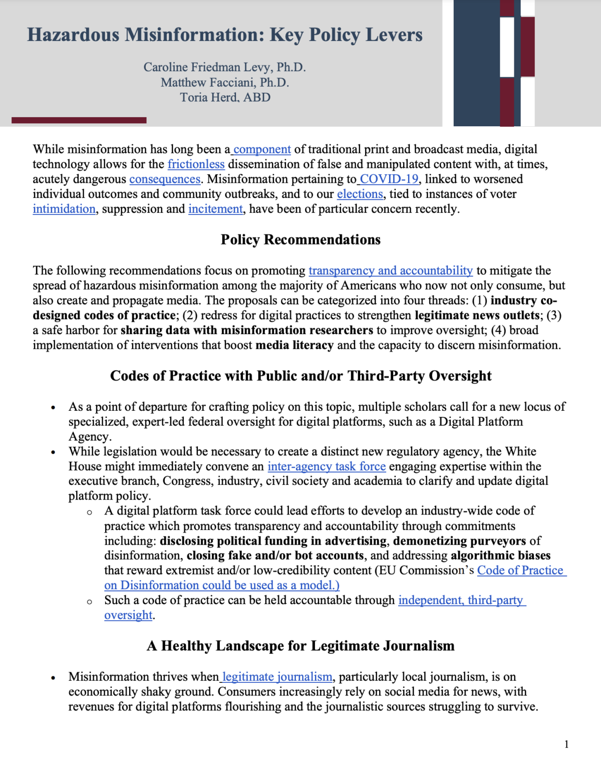 Hazardous Misinformation: Key Policy Levers - Evidence-to-Impact ... Hazardous Misinformation: Key Policy Levers - Evidence-to-Impact ...